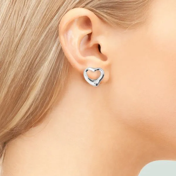 Tiffany Co. Elsa Peretti Sterling Silver Open Heart Earrings